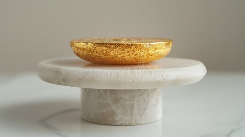 A Golden Object Displayed on a White Marble Pedestal. Stock Image ...