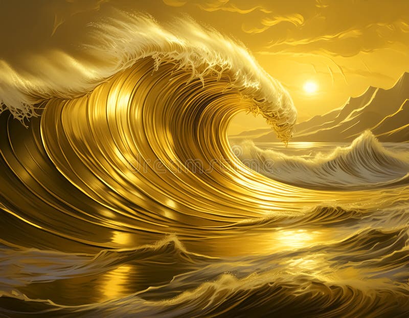 Golden ocean wave stock illustration. Illustration of golden - 323993240