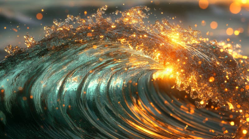 Golden Ocean Wave at Sunset Stock Illustration - Illustration of energy ...