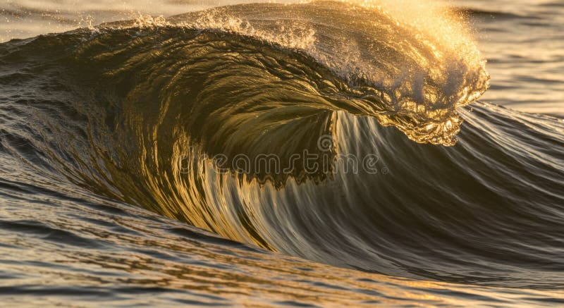 Golden Ocean Wave at Sunset Stock Illustration - Illustration of bright ...