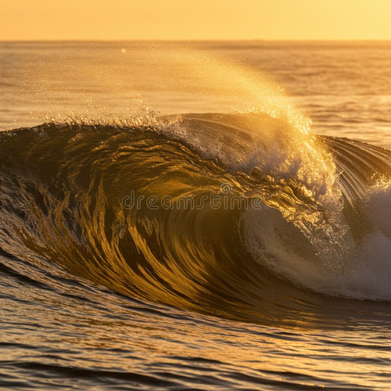 Golden Ocean Wave at Sunset Stock Illustration - Illustration of nature ...