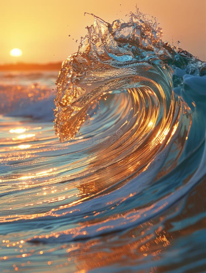 Golden Ocean Wave at Sunset Stock Photo - Image of vibrant, outdoors ...