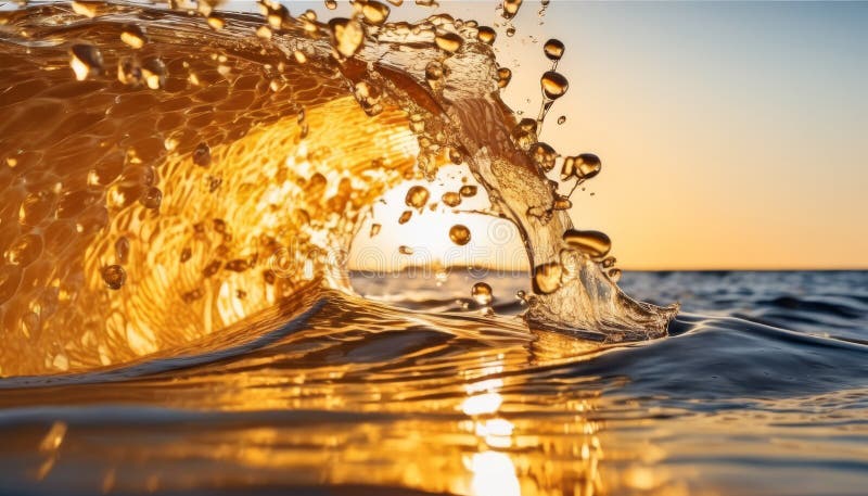 Golden Ocean Wave at Sunset Stock Photo - Image of vibrant, outdoors ...