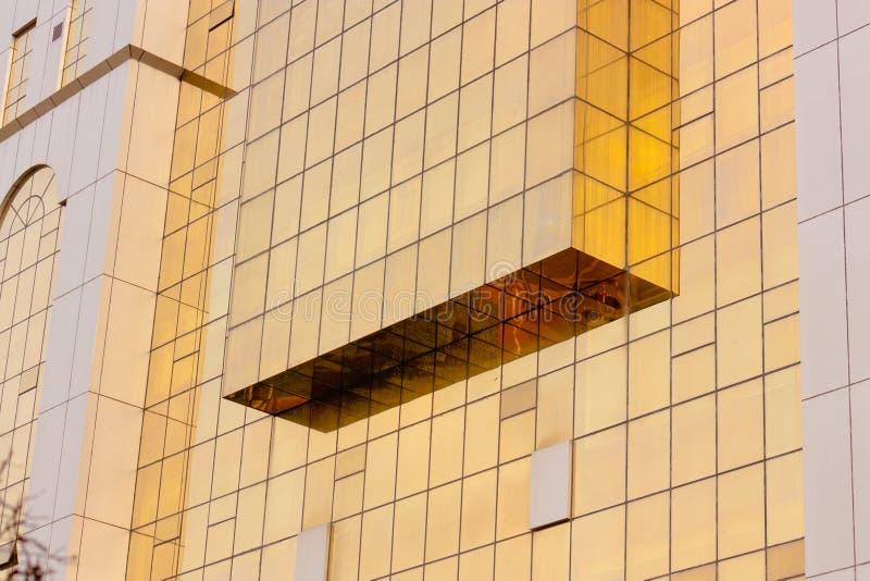Golden Office Building Glass Wall Stock Image - Image of facade ...