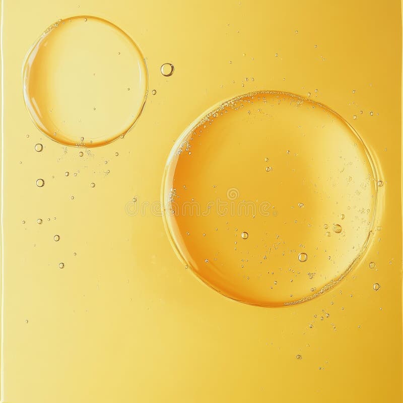 Golden Oil Bubbles Float in Liquid, Generating a Distinctive and ...