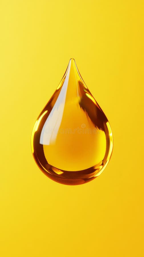 Golden Oil Drop Against Bright Yellow Background Reflecting Light Stock Image - Image of clean ...
