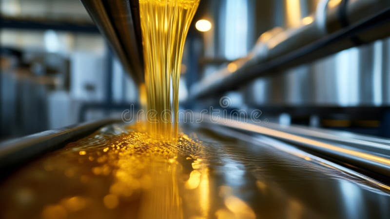 Golden Oil Flowing through Industrial Pipeline System Stock ...