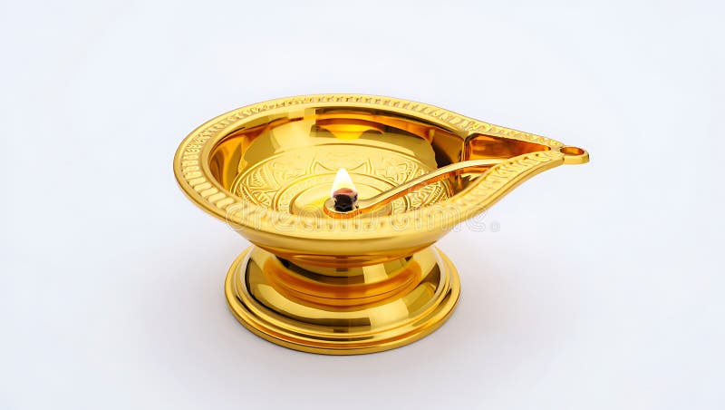 Golden Oil Lamp with Flame on White Background Stock Illustration ...