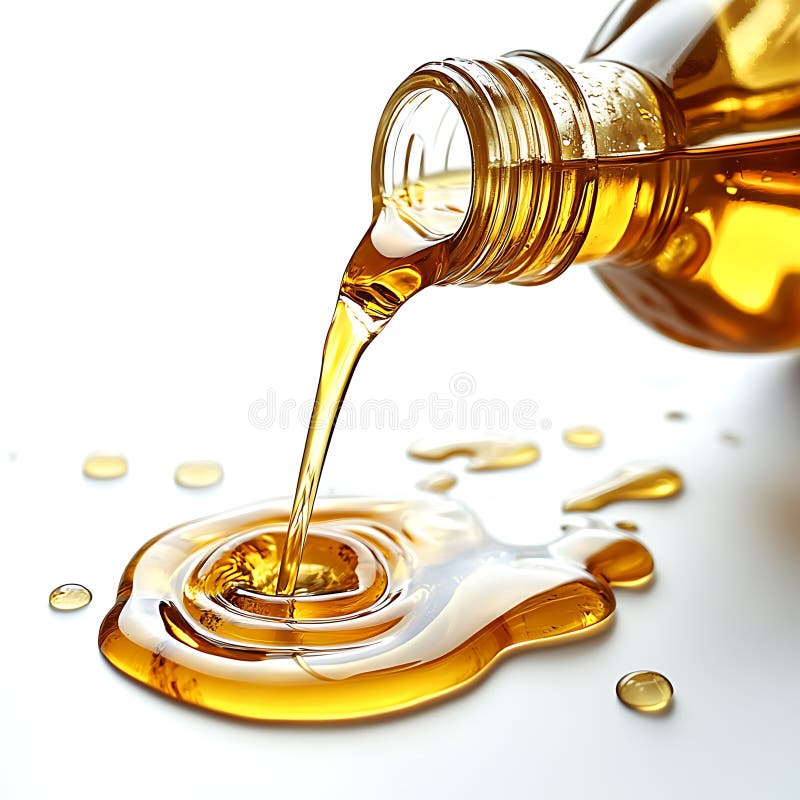 Golden Oil Pouring from Bottle, Creating a Puddle Stock Illustration ...
