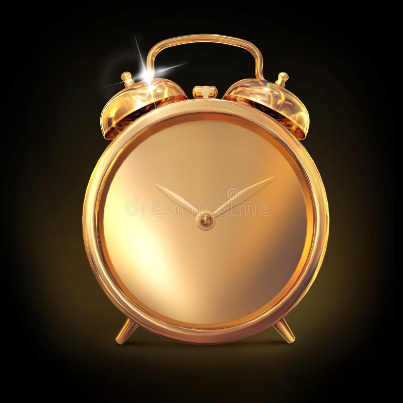 Golden Old Fashioned Alarm Clock on Black Background. Stock ... Golden Old Fashioned Alarm Clock on Black Background. Stock ...