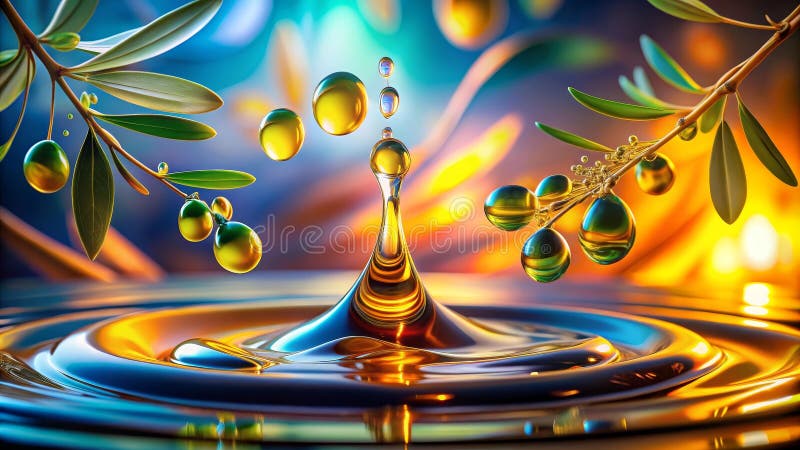 Golden Olive Oil Droplet Impacting a Reflective Surface. Generative AI ...
