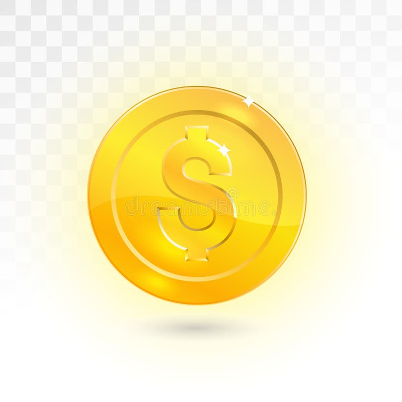 Golden One Dollar Coin Vector Illustration. Transparency Effect ...