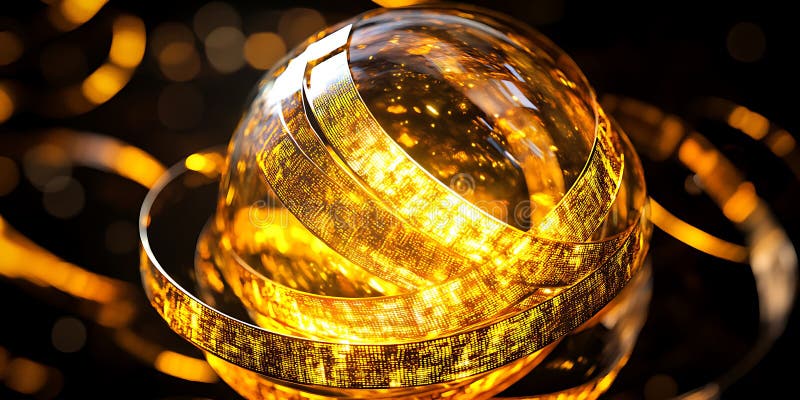 Golden Orb Abstract Art with Fire and Light Effects Stock Illustration ...