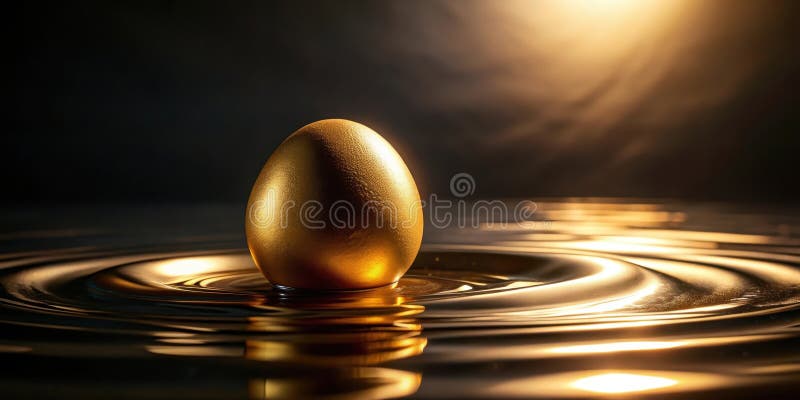 Golden Orb Floating on a Liquid Surface, Reflecting Light and Creating ...