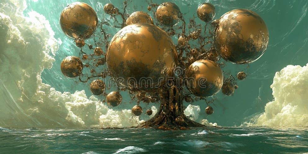 Golden Orb Tree in a Dreamscape Stock Illustration - Illustration of ...