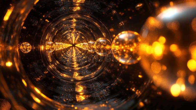 Golden Orb Tunnel Abstract Light Display Stock Illustration ...