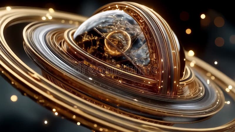 Golden Orbital Rings in Space Stock Footage - Video of motion, metallic ...