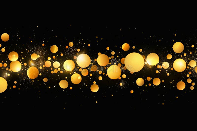 Golden Orbs on Black Background with Sparkling Effects Stock Photo ...