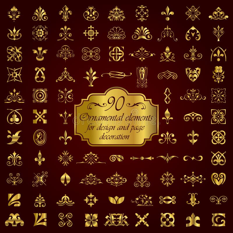 Golden Ornamental Elements for Design and Page Decoration Stock Vector ...