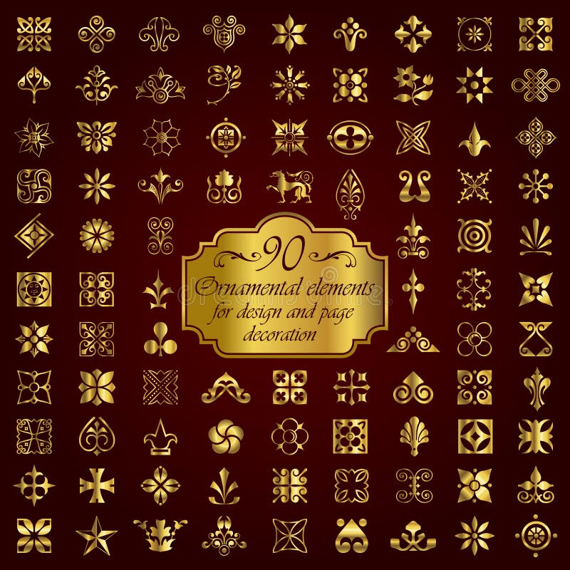 Golden Ornamental Elements for Design and Page Decoration Stock Vector ...