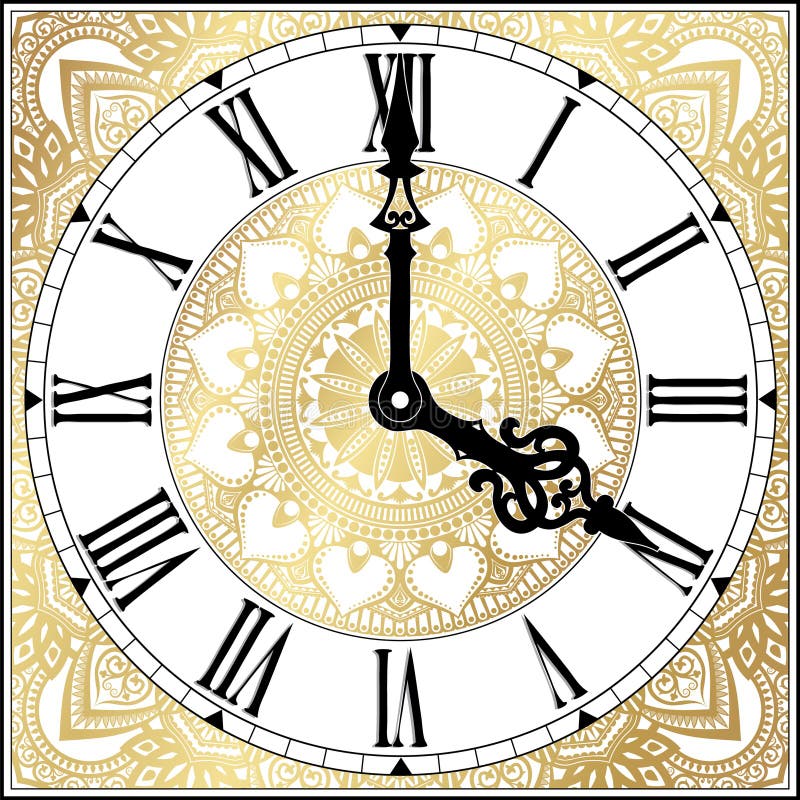 Golden Ornamental Roman Numeral Clock Stock Vector - Illustration of ...