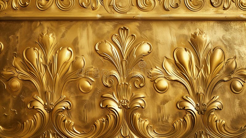 Golden Ornate Floral Wall Panel in Close-up Stock Illustration ...
