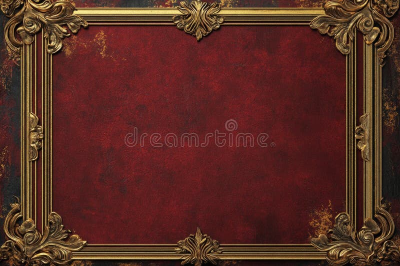 Golden Ornate Frame Framing Red Textured Background, Creating Elegant and Vintage Design Stock ...
