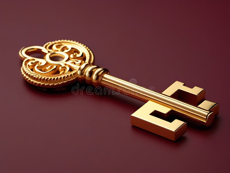 A Golden Ornate Key Rests on a Maroon Surface Stock Illustration ...