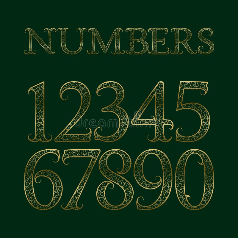 Golden Ornate Numbers with Tendrils. Stock Vector - Illustration of ...