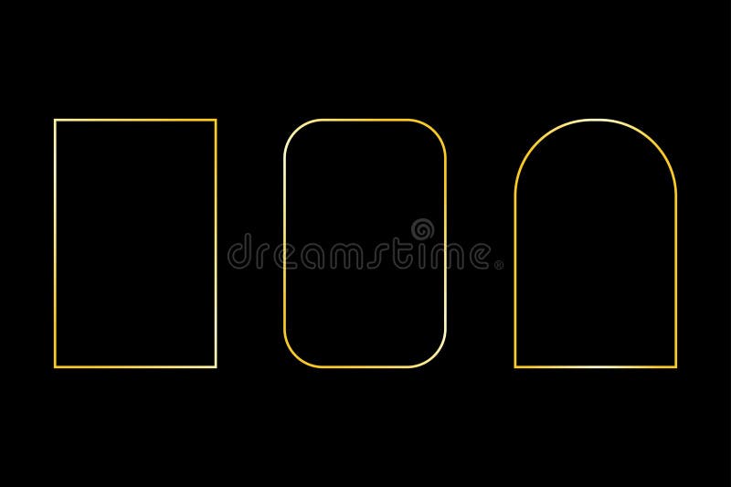 Golden Outline Shapes. Geometric Forms on Black. Minimalist Vector ...
