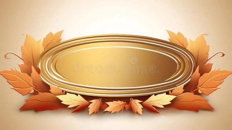 Golden Oval Frame with Autumn Leaves on a Beige Background Stock ...