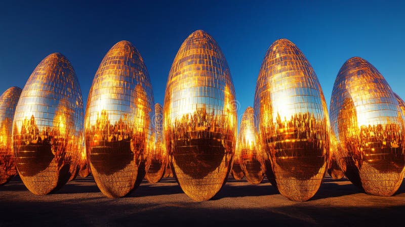 Golden Ovoid Structures Under a Clear Blue Sky Stock Image - Image of ...