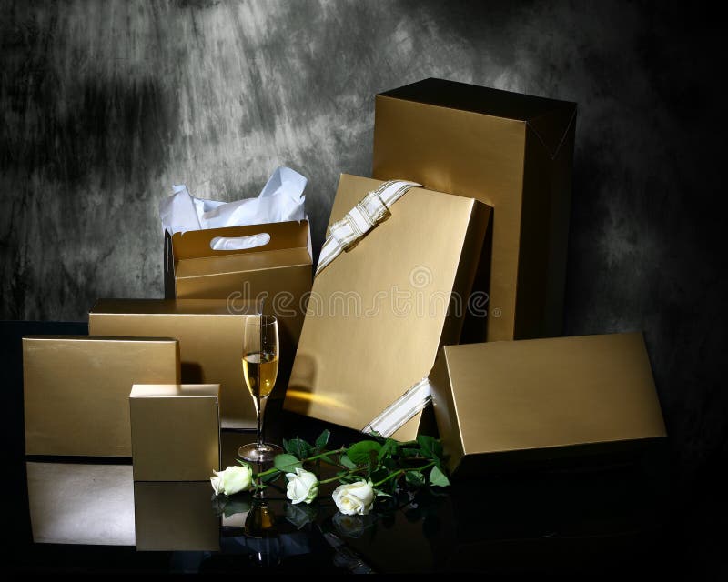 Golden Packaging for Different Purposes Stock Image - Image of design ...