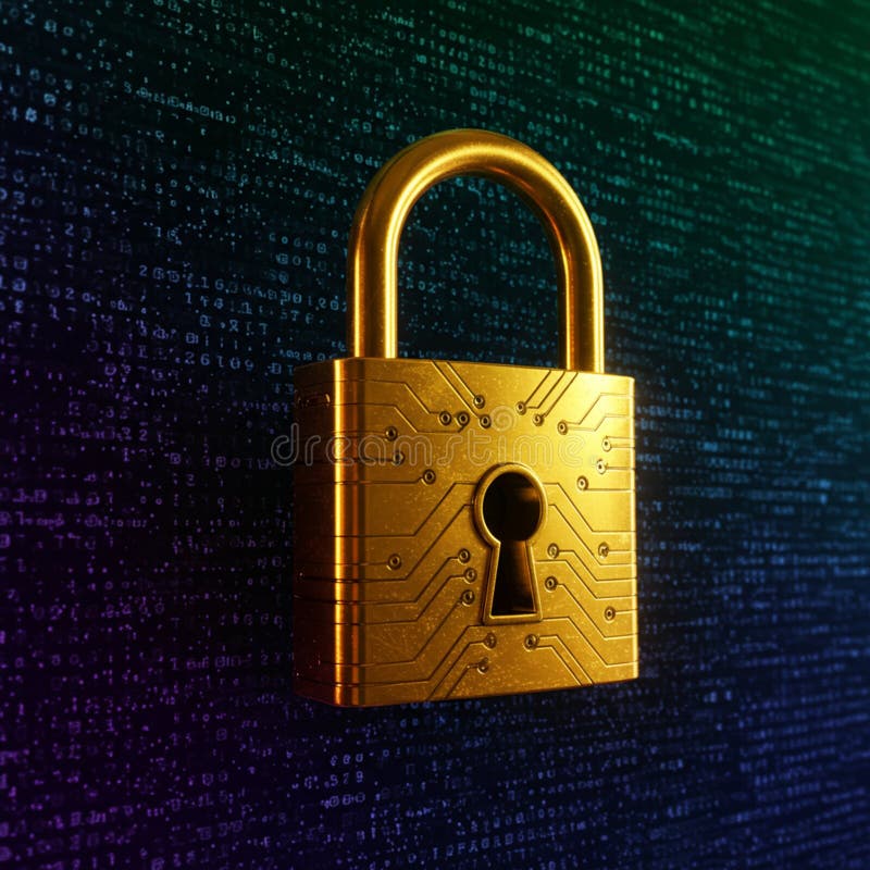 Golden Padlock with Circuit-like Patterns Overlaid Against a Backdrop ...