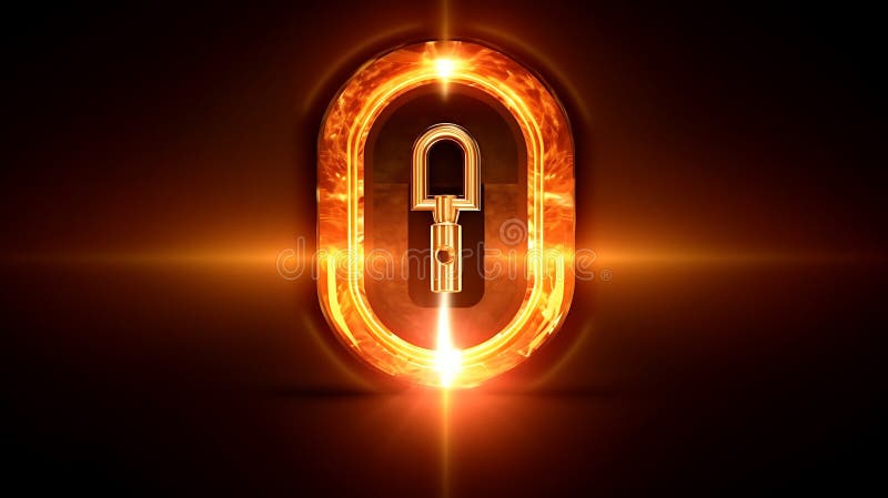 Golden Padlock Emblazoned within Fiery Oval Frame Stock Illustration ...