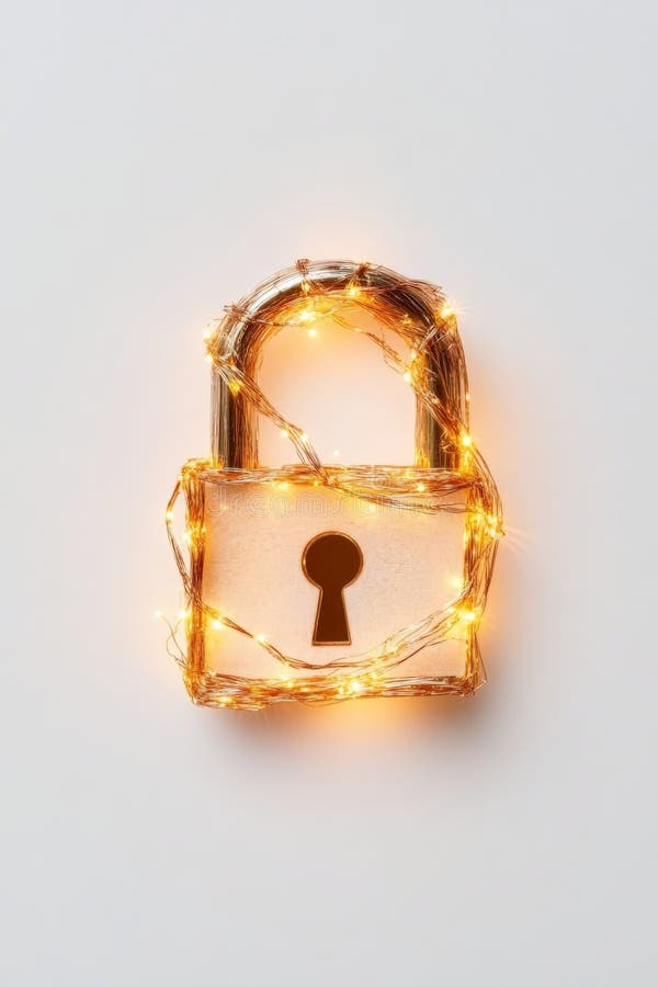 Golden Padlock Glowing in Minimalist White Background Symbolizing Online Safety Premium Security ...