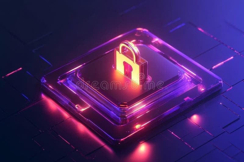 A Golden Padlock on a Glowing Purple and Red Circuit Board Symbolizing ...