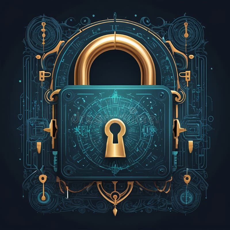 Golden Padlock with Intricate Blue Design for Security Stock ...