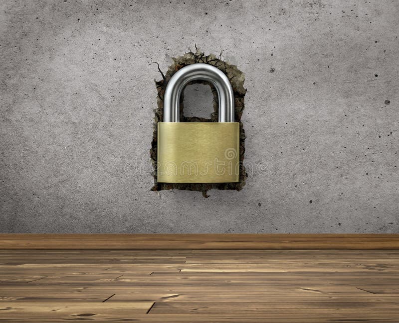 Golden Padlock Locked in a Cracked Room Wall Stock Photo - Image of ...
