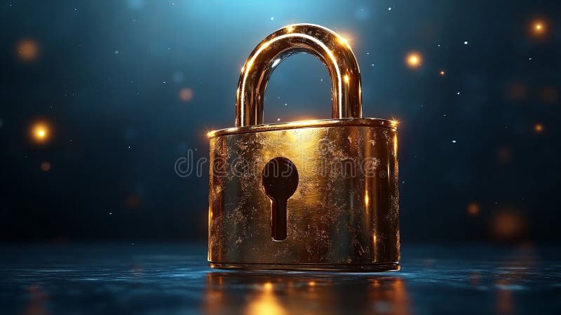 Golden Padlock in Low Light with Glowing Specks of Light Stock ...