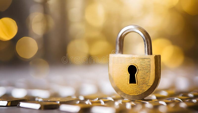 Golden Padlock Securing Computer Keyboard. Generative AI Stock ...