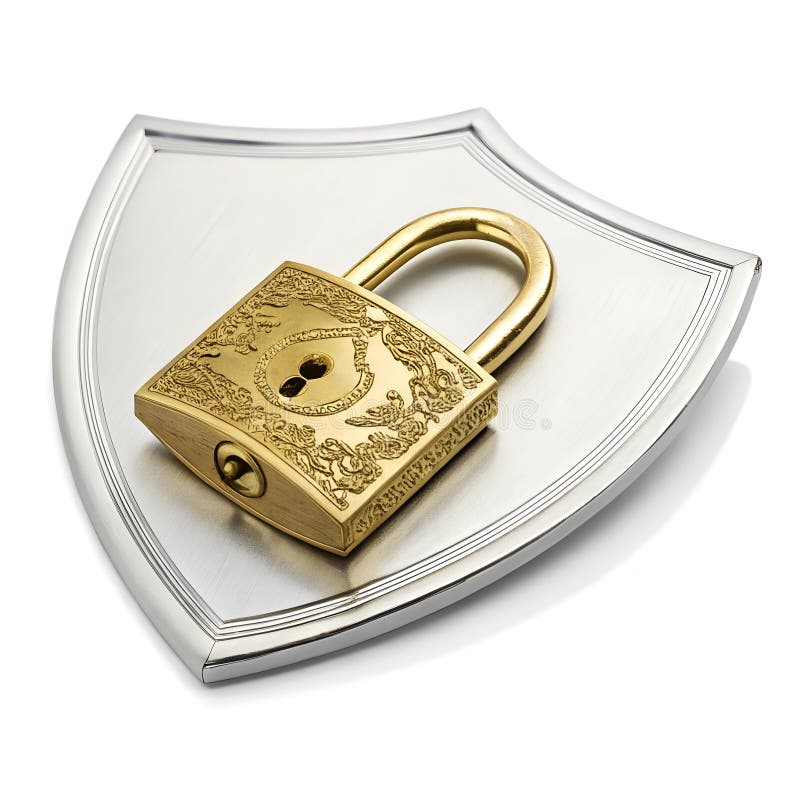 Golden Padlock on Silver Shield Stock Illustration - Illustration of ...