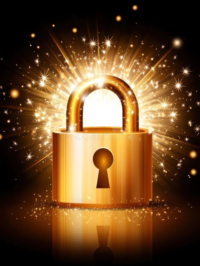 Golden Padlock with Sparkling Background for Security Concept Stock ...
