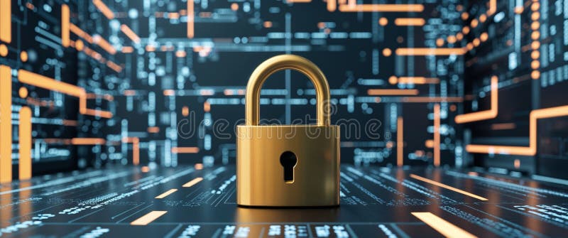 A Golden Padlock Symbolizing Security and Protection Amidst a Digital ...