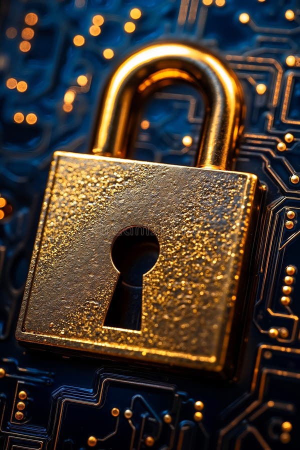 A Golden Padlock on Top of a Circuit Board Stock Photo - Image of ...