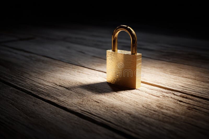Golden Padlock on Wood stock illustration. Illustration of ...