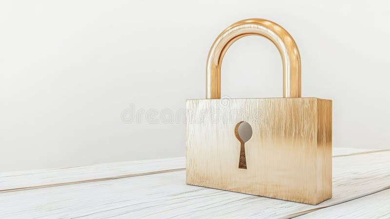 Golden Padlock on White Wooden Table, Security and Privacy Symbol ...