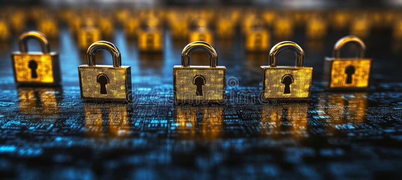 Golden Padlocks on Circuit Board a Symbol of Data Protection, Security ...