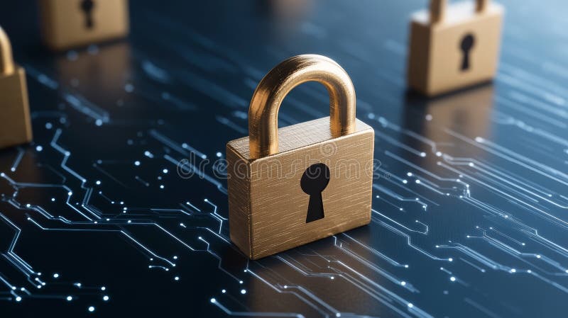 Golden Padlocks on a Circuit Board, Symbolizing Data Security and ...