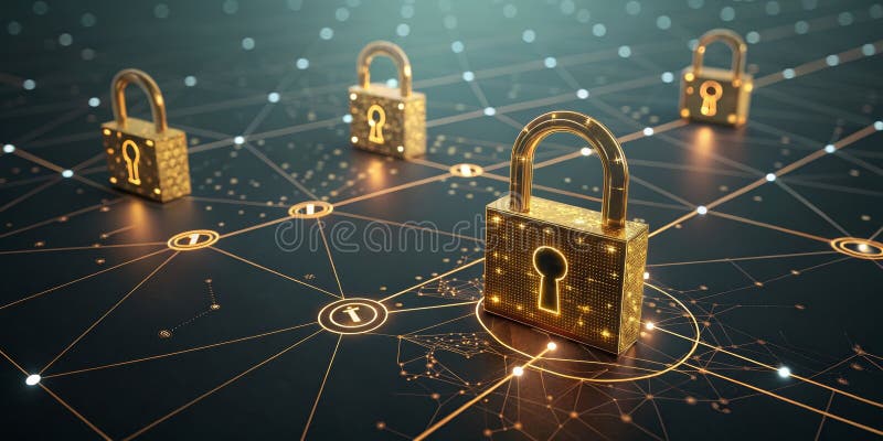 Golden Padlocks on Connected Network, Cyber Security , Blockchain Stock ...